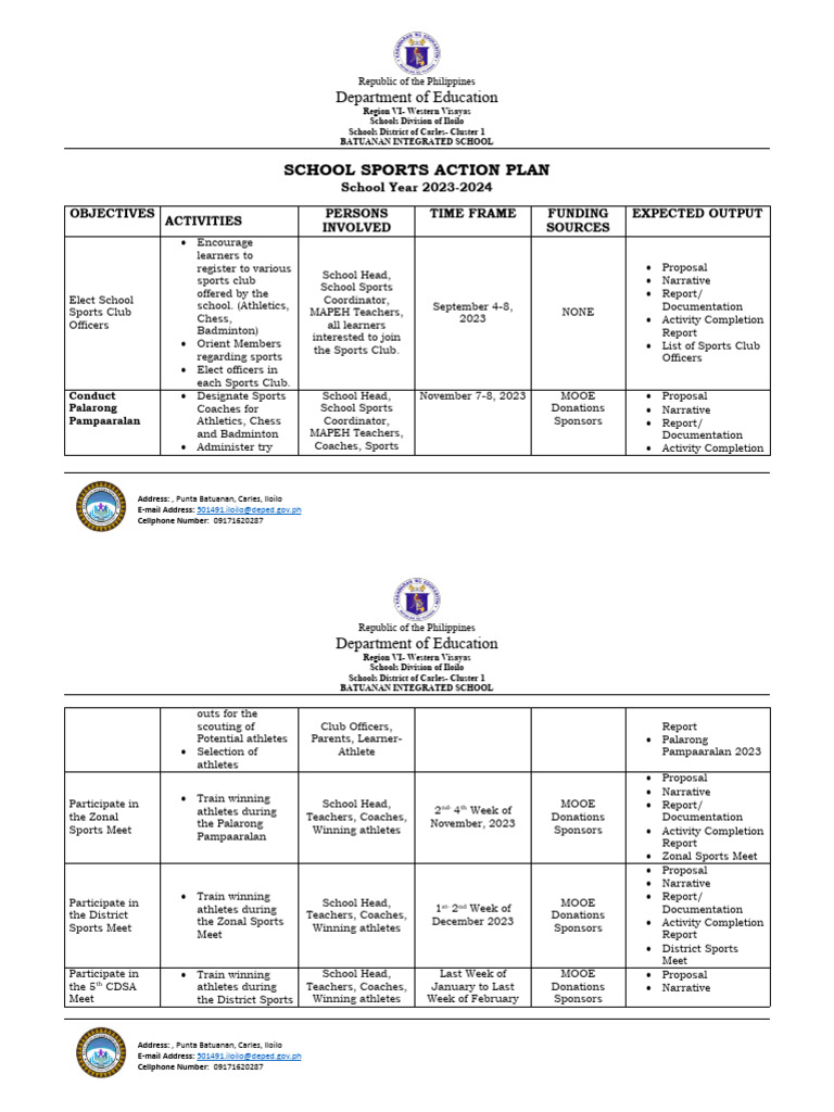 School Sports Plan 2023 | PDF | Sports