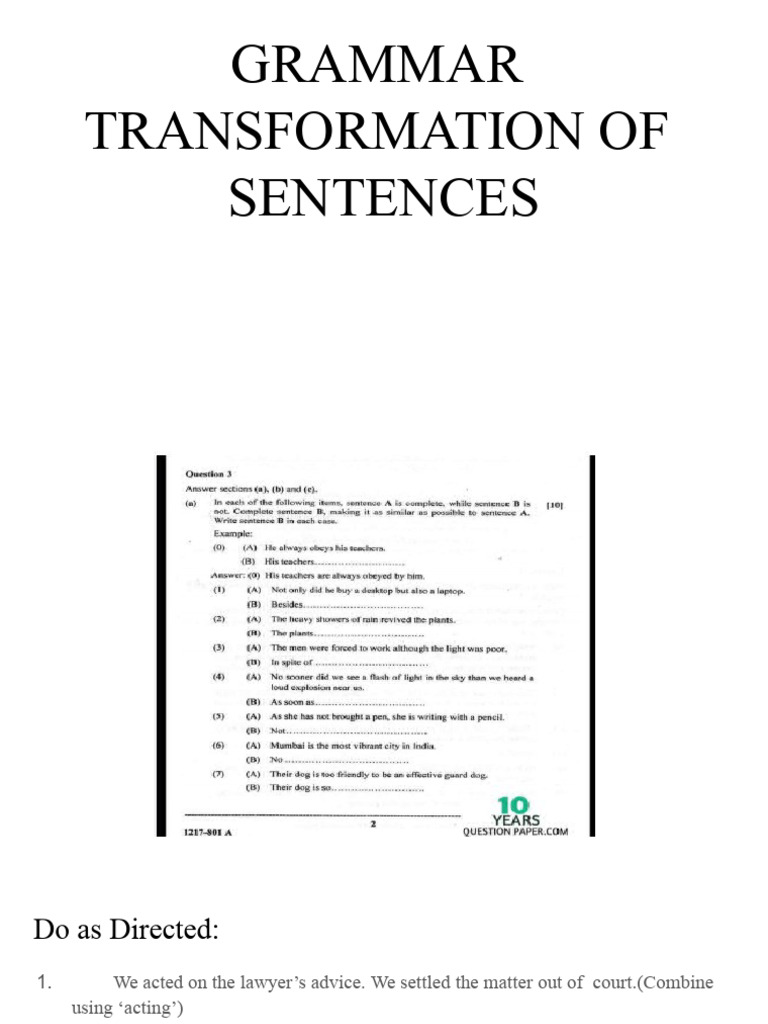 Sentence Transformation Guide | PDF
