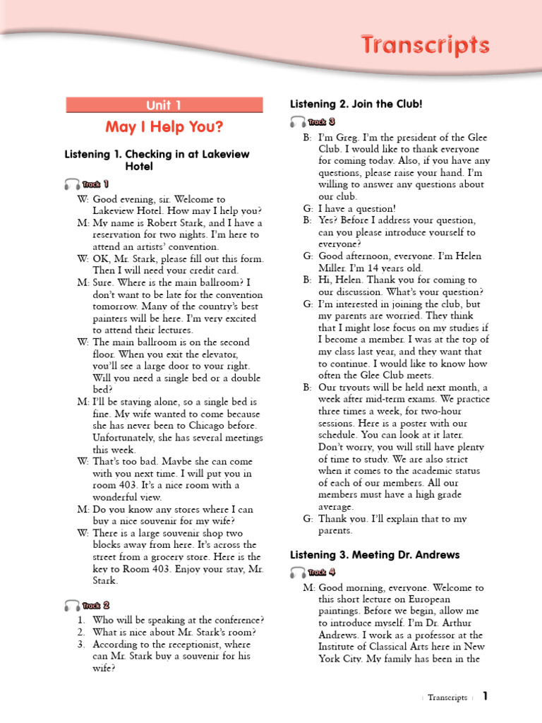 Activating Skills For Listening 1 Transcripts | PDF | Language Arts ...