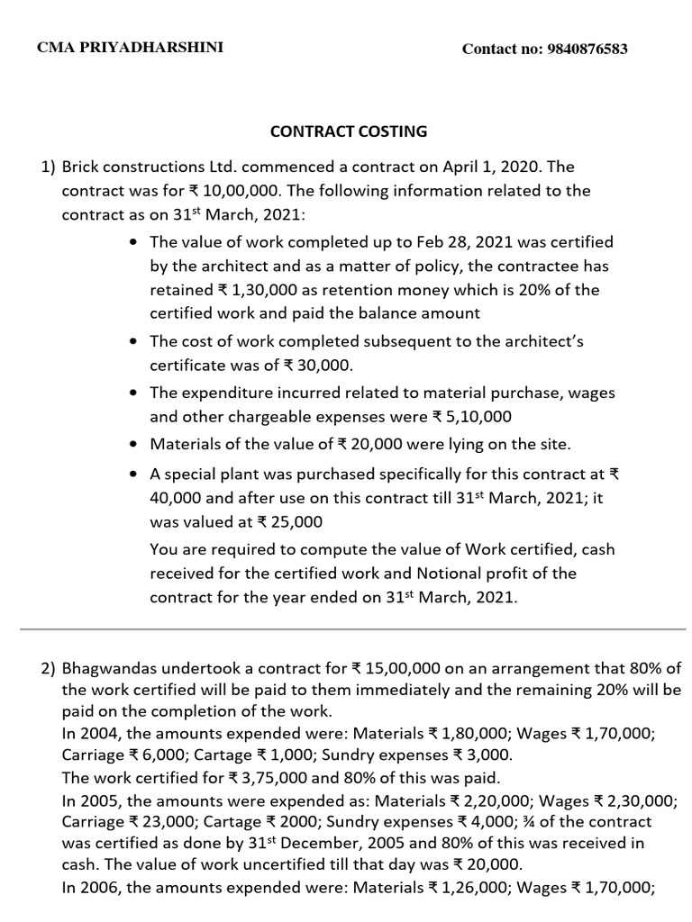 Contract Costing | PDF | Expense | Cost