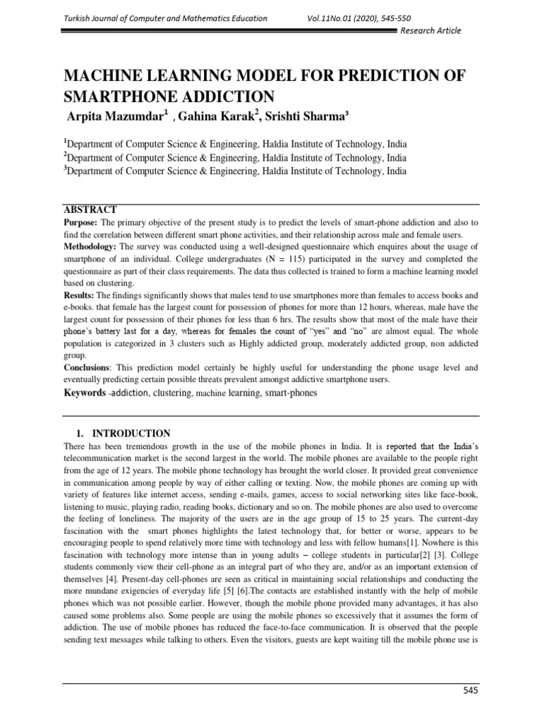 Predicting Smartphone Addiction | PDF | Cluster Analysis | Machine Learning