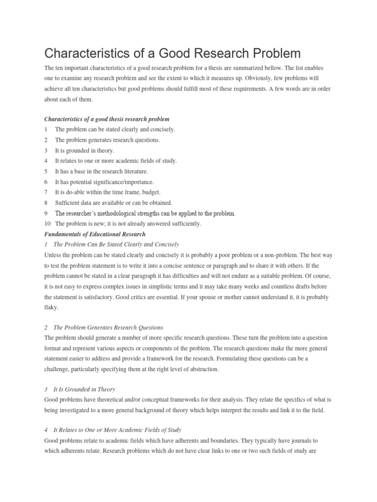 Characteristics of A Good Research Problem | Download Free PDF | Theory ...