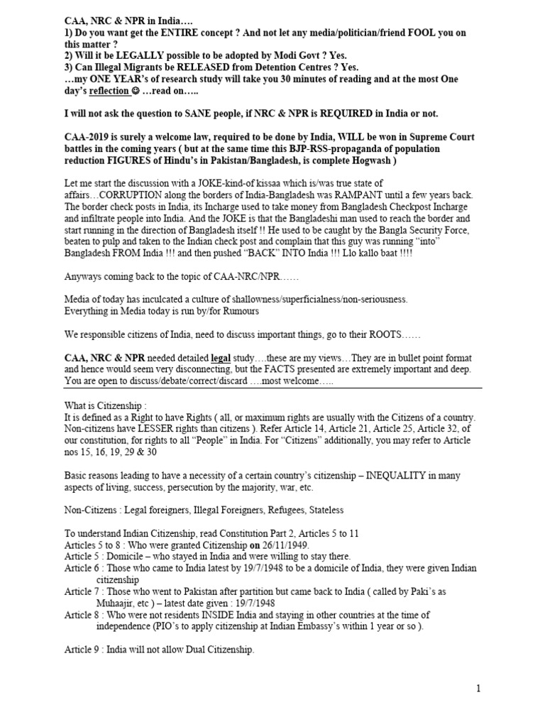 CAA NPR NRC | PDF | Citizenship | Naturalization