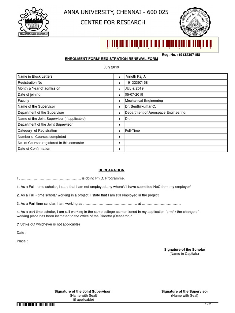 AVR - Enrollment Form | PDF