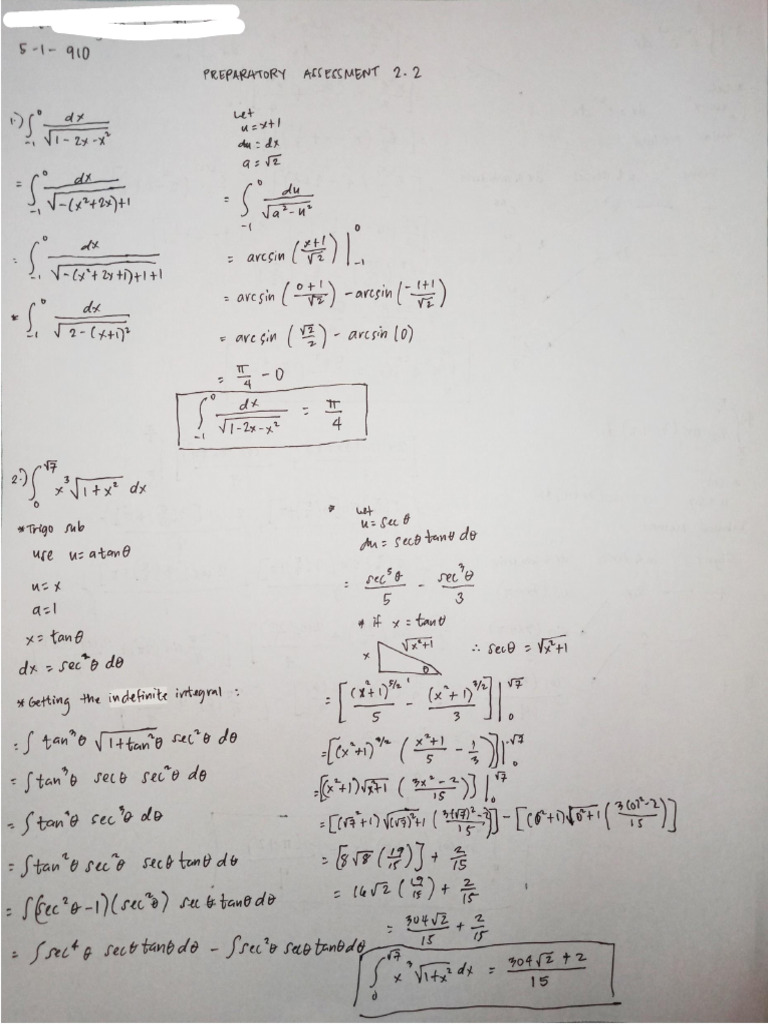 Integral Calculus Practice Quiz - Definite Integrals (Ateneo de Davao ...