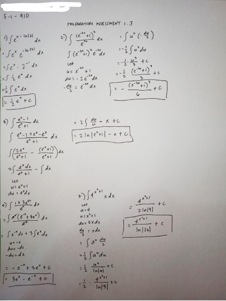 Integral Calculus Practice Quiz - Integrals of Exponential Functions (Ateneo de Davao University ...