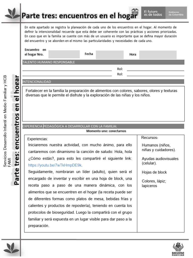 Planeación de Encuentros en el Hogar ICBF | PDF | Alimentos