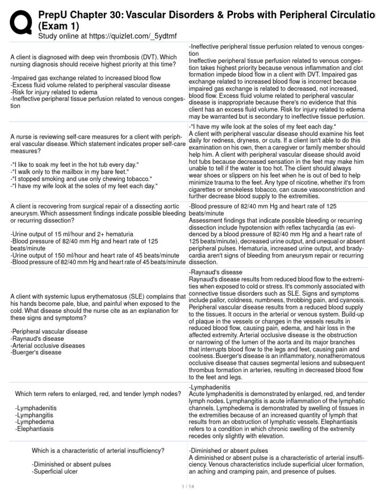 Vascular Peripheral Circulation Problems Quizlet 1 | PDF | Vein ...