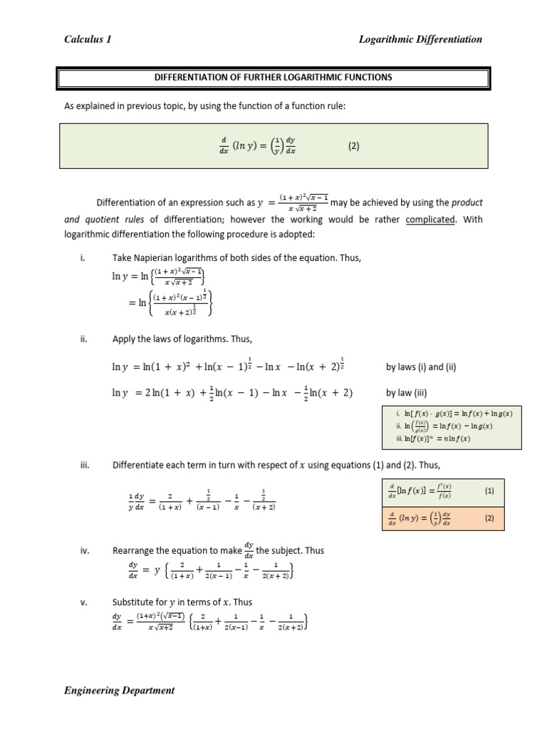 Logarithmic Differentiation Techniques | PDF | Derivative | Analysis