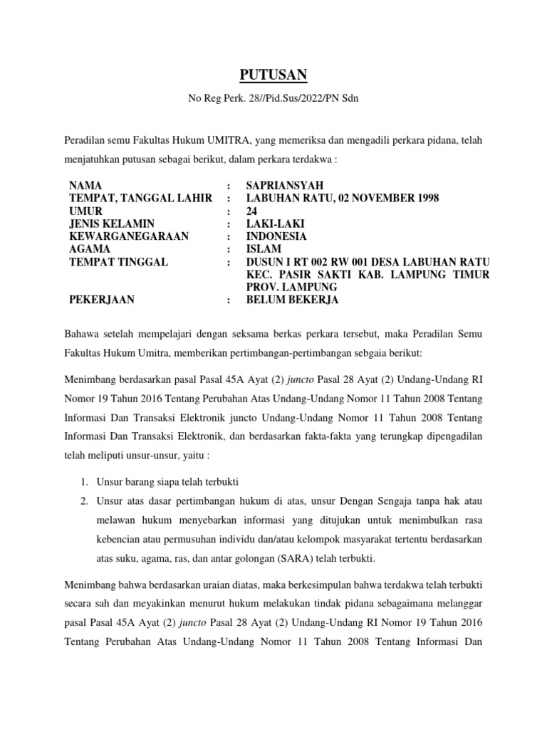 Surat Putusan (Kasus Ite) | PDF