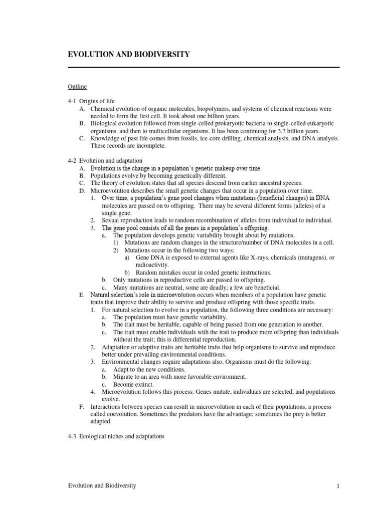 3-Evolution & Biodiversity-Outline | PDF | Technology & Engineering