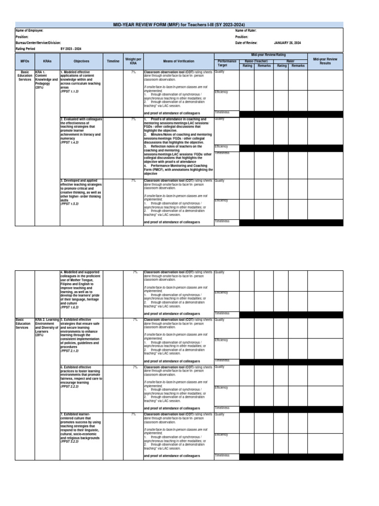 Mid-Year Review Form-MTs SY 2023-2024 | Download Free PDF | Mentorship ...