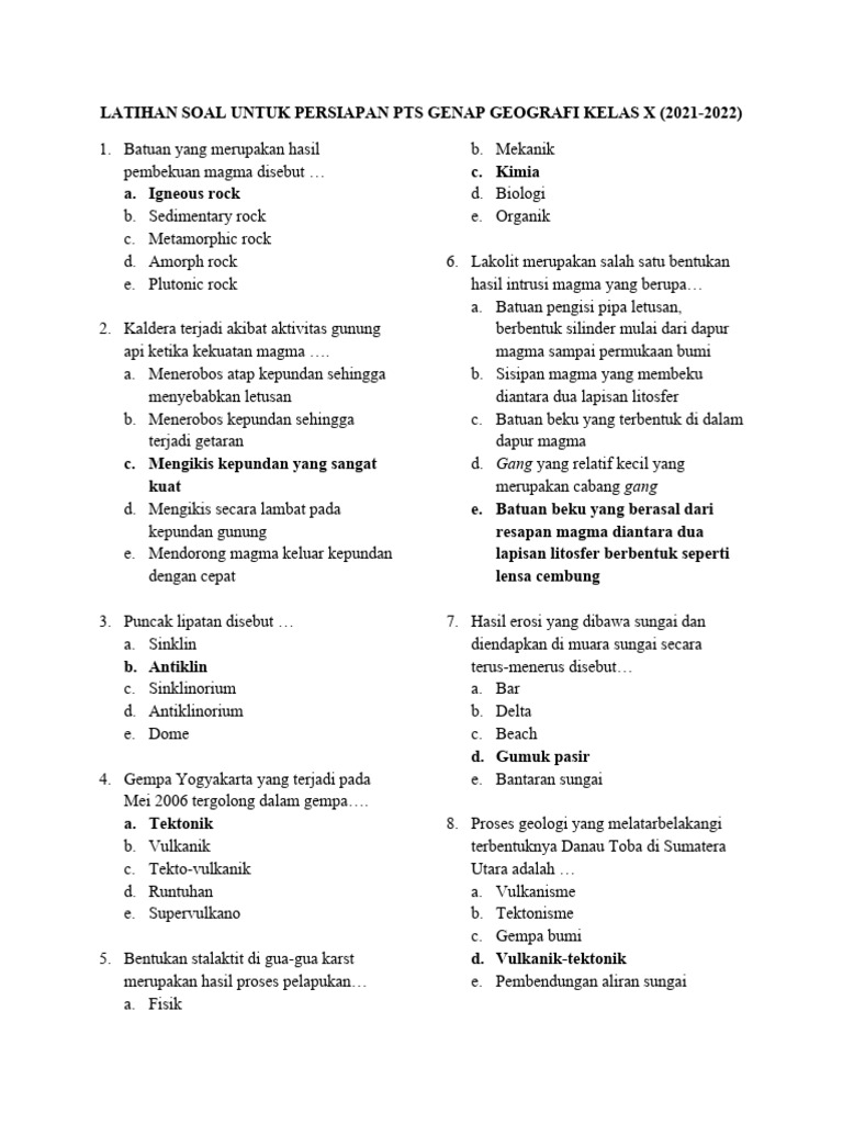 Latihan Persiapan PTS Genap Geografi Kelas X (2021-2022) | PDF | Seni