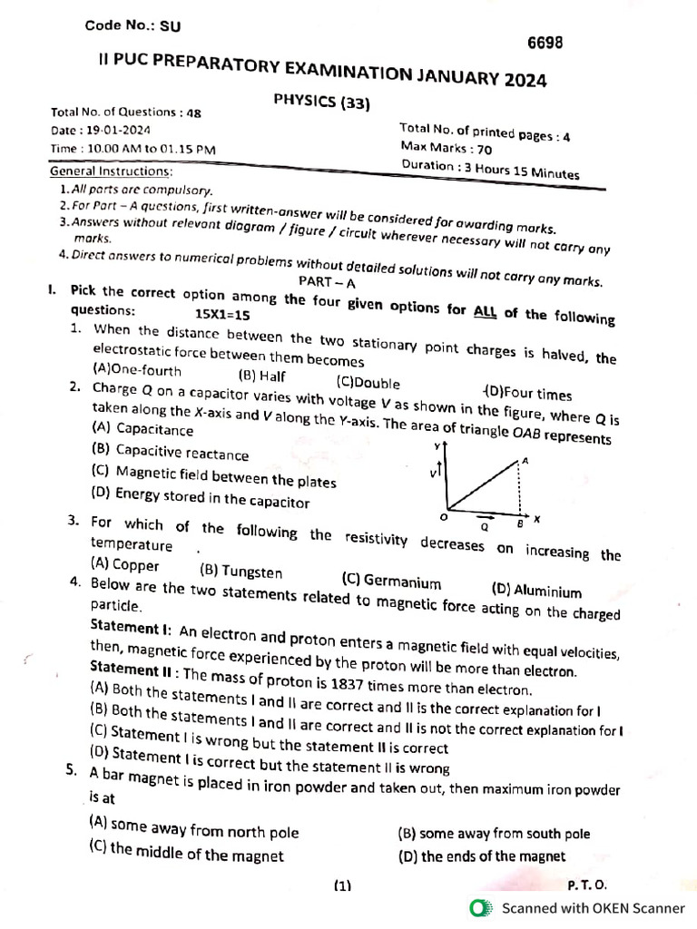 Udupi 2nd Pu Physics PQP | PDF