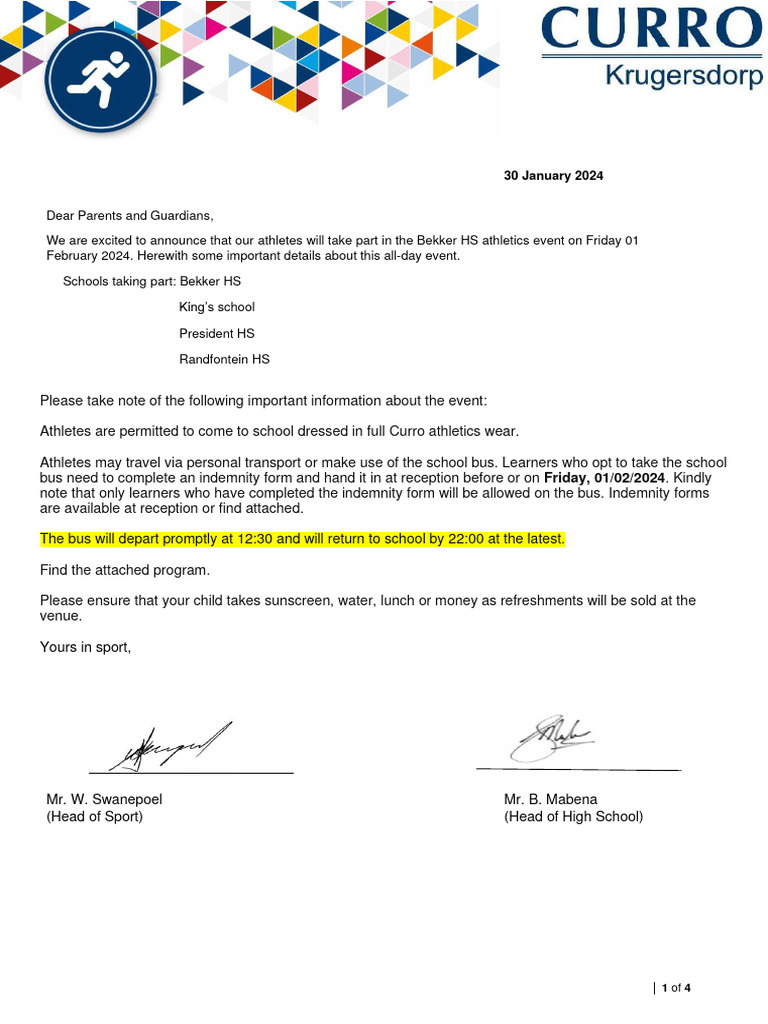 Bekker HS Athletics Event Details | PDF