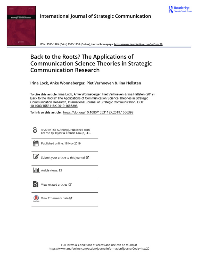 Back To The Roots The Applications of Communication Science Theories in Strategic Communication ...