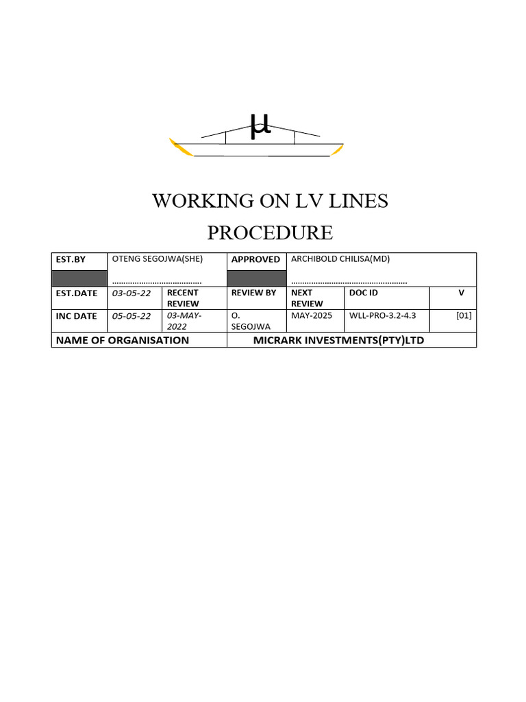 Work On LV Lines Procedure | PDF | Personal Protective Equipment ...
