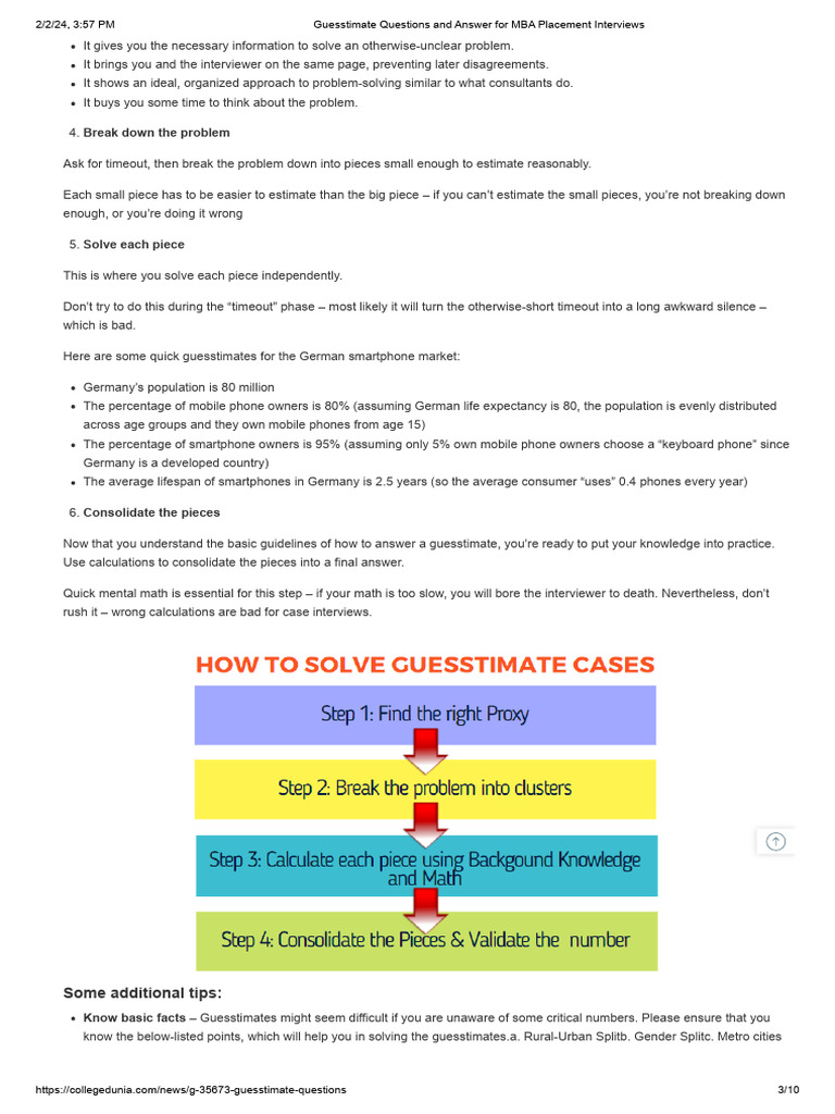Guesstimate Questions for MBA Interviews | PDF | Apartment | Middle Class