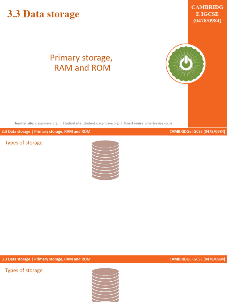 Cambridge Igcse (0478-0984) 3.3 Primary Storage, Ram and Rom | PDF | Computer Data Storage ...
