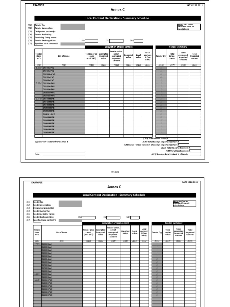 LOCAL CONTENT JW14171 Local Content Annexures C D E | PDF | Value Added Tax | Services (Economics)