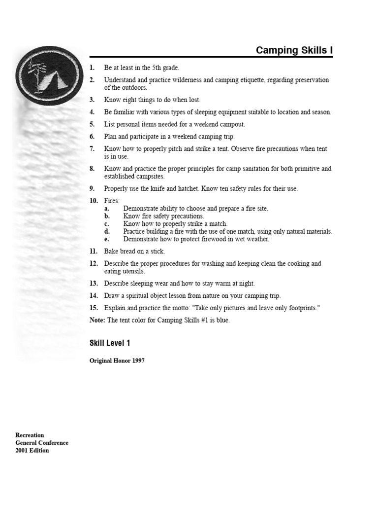 Camping Skills 1 - Requirements | PDF