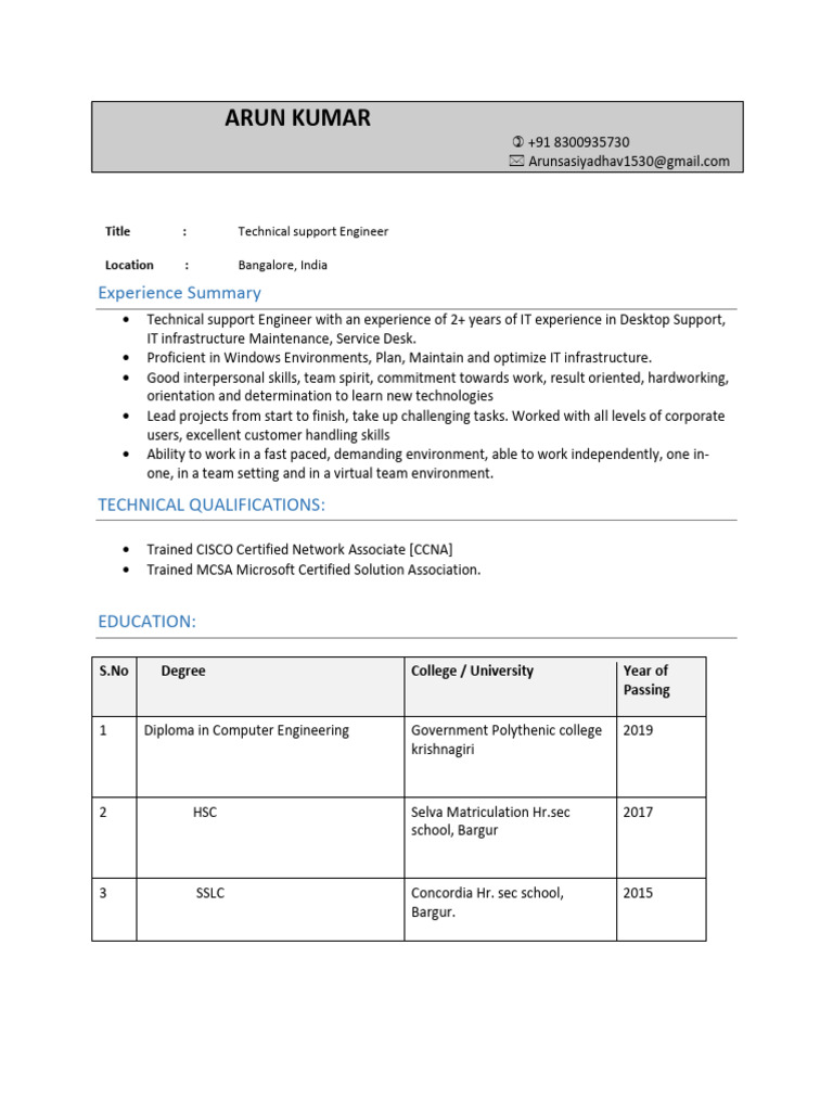Arunkumar Resume 2022 | PDF | Computer Network | Microsoft Windows
