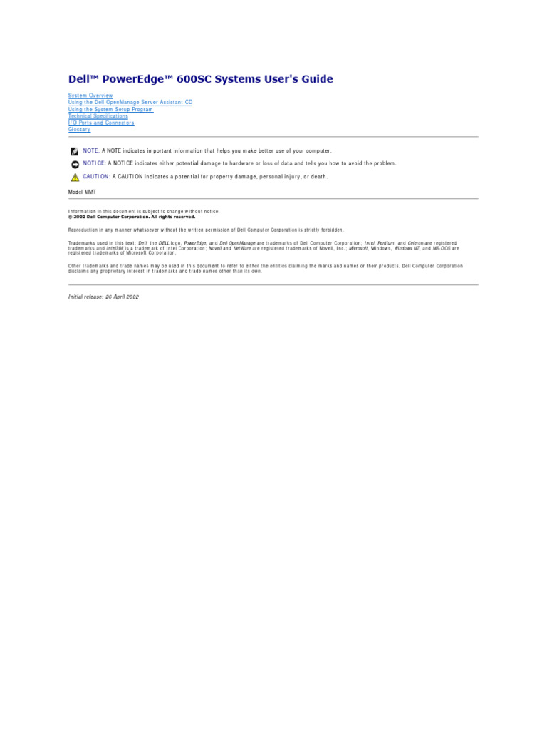 Poweredge Poweredge 600 SC User Guide 646cd44859943266515905 | PDF | Usb | Booting