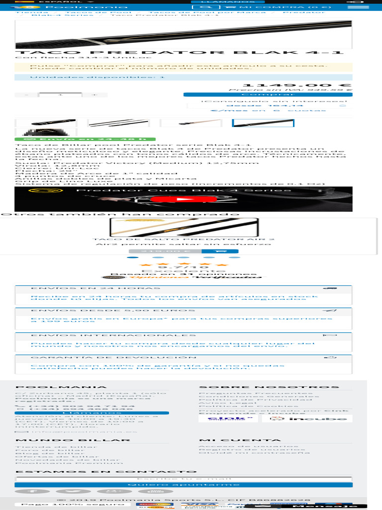 Taco Predator Blak 4-1: Elegancia y Precisión | PDF | Cue Sports