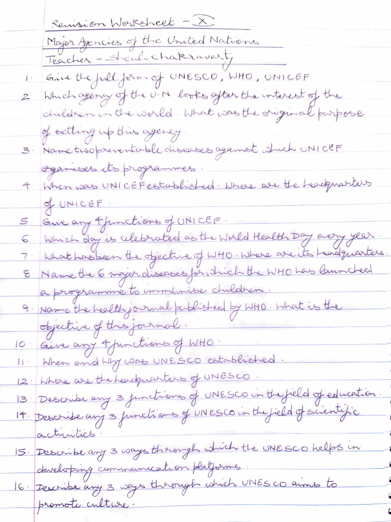 Agencies of Uno. Worksheet | PDF