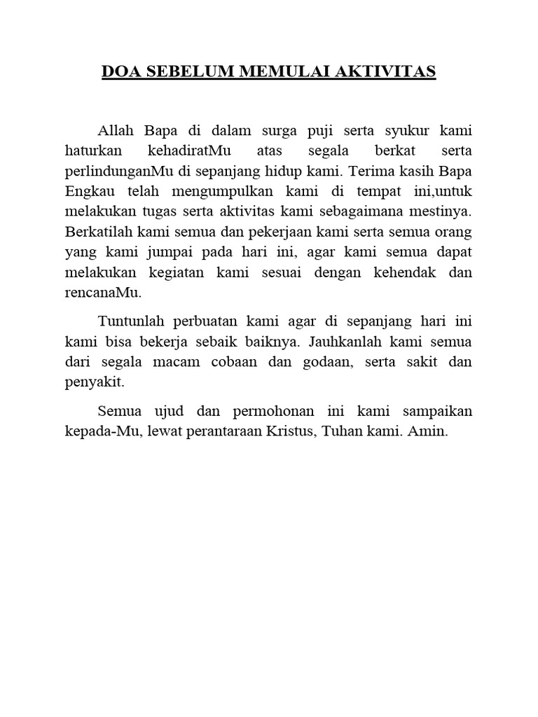 Doa Pembuka untuk Aktivitas Sehari-hari | PDF