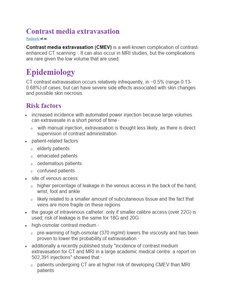 Contrast media extravasation | PDF | Ct Scan | Magnetic Resonance Imaging