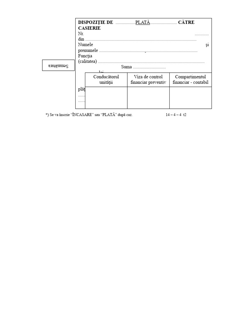 Model Dispozitie Plata | PDF