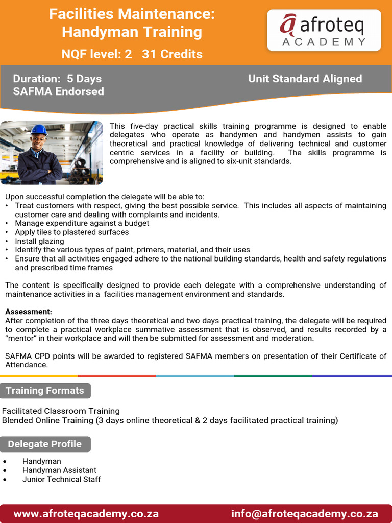 Facilities Maintenance Handyman Training 2 Pdf Occupational