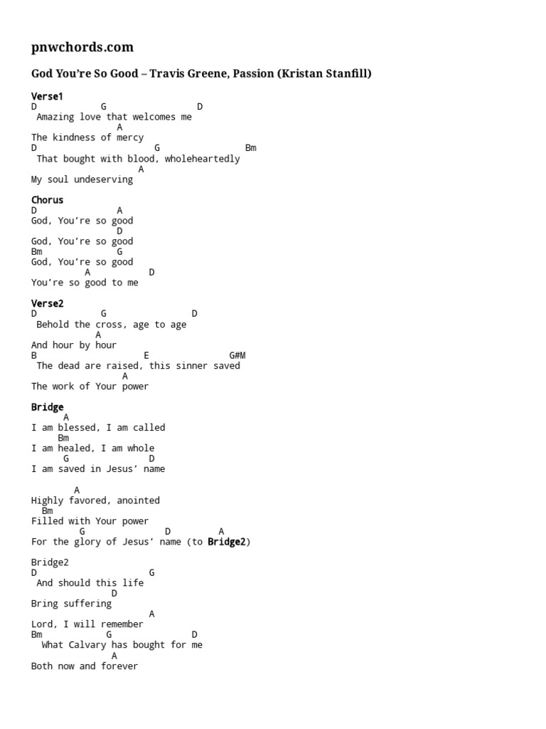 "God You're So Good Lyrics & Chords" | PDF