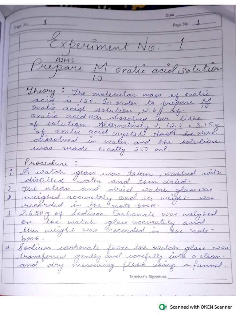 Chemistry Class XI Practical Record (Till Exp4) | PDF