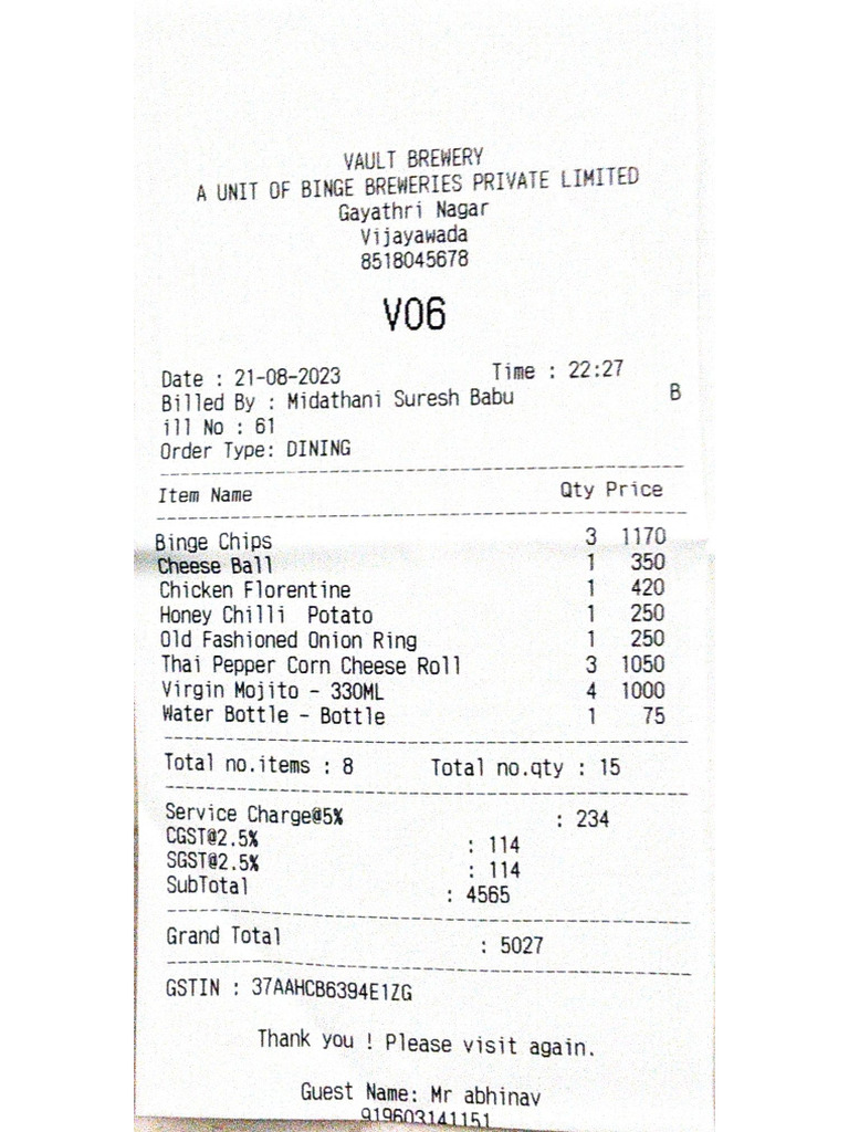 Insights_ Team Cocktail Dinner Bill (1) | PDF