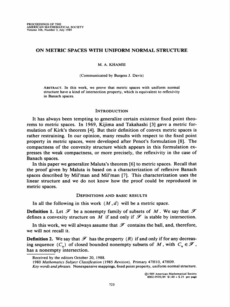 1989 On Metric Spaces With Uniform Normal Structure Pdf Banach Space Compact Space
