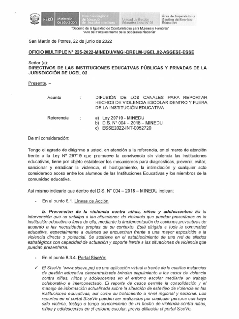 Oficio Multiple Nº225-2022-Esse | PDF