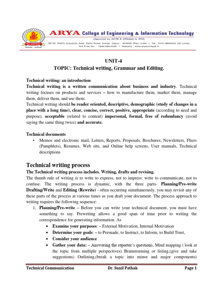 TC Unit 4 Technical Writing-Grammar and Editing | PDF | Résumé | Email Spam
