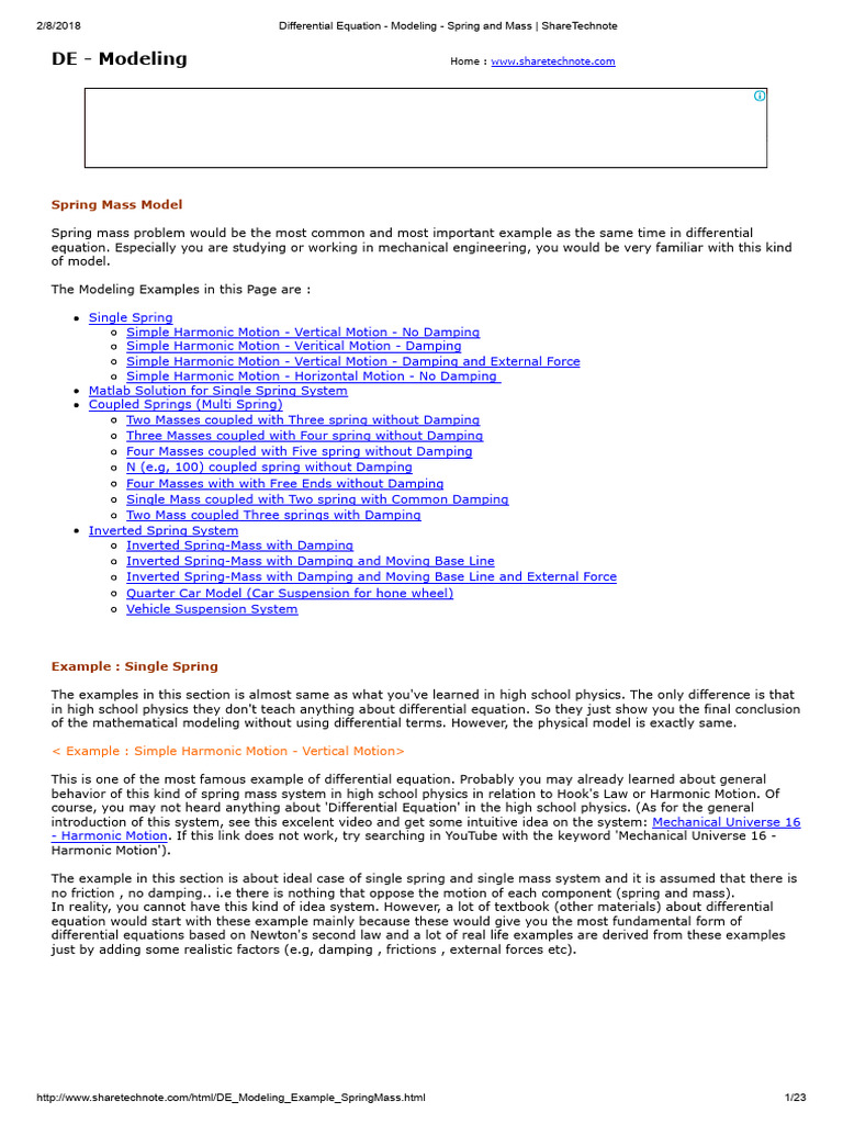 Differential Equation - Modeling - Spring and Mass _ ShareTechnote ...