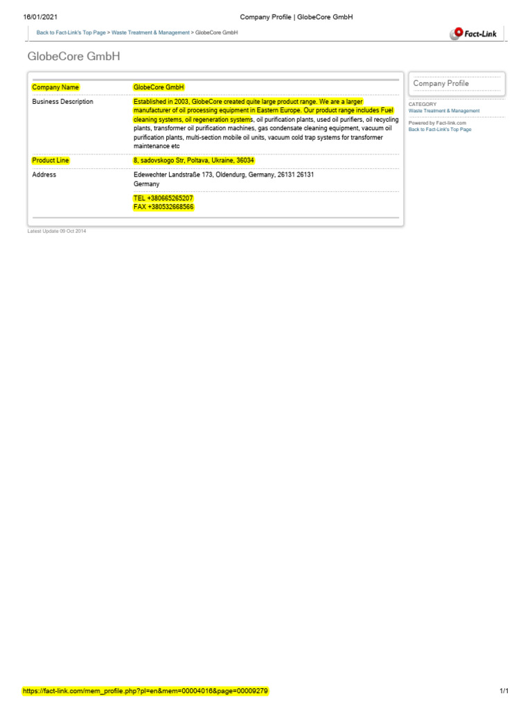 Company Profile - GlobeCore GMBH | PDF