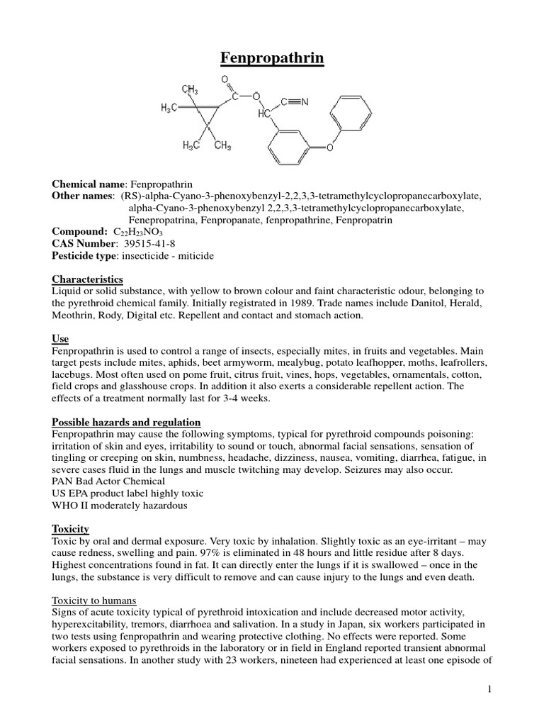 Fenpropathrin | PDF | Toxicity | Pesticide
