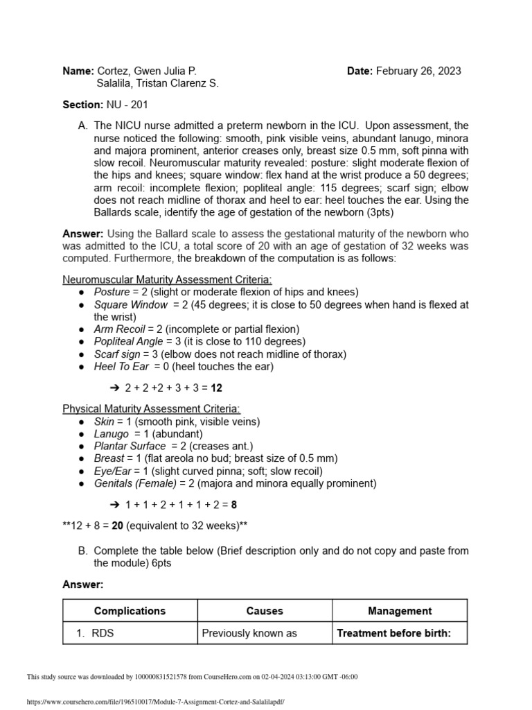 Module 7 Assignment Cortez and Salalila PDF | PDF | Breastfeeding | Red Blood Cell