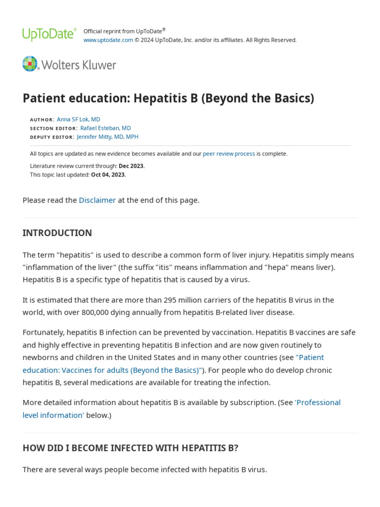 Patient education_ Hepatitis B (Beyond the Basics) - UpToDate | PDF ...