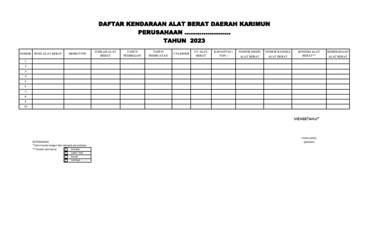 Form Alat Berat | PDF