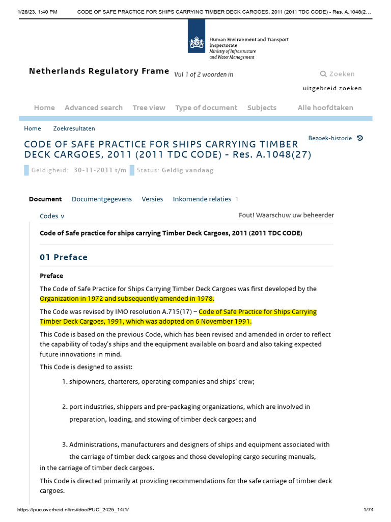 Code of Safe Practice For Ships Carrying Timber Deck Cargoes | PDF