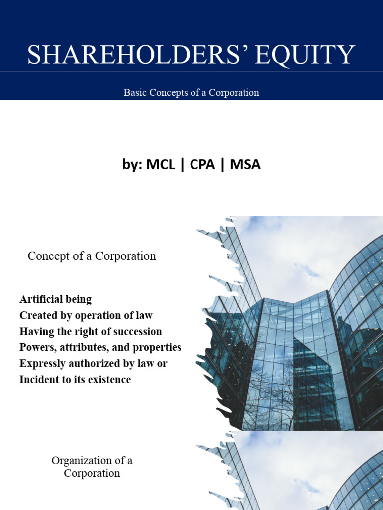 Shareholder's Equity-Basic Concepts of Corporation - 0 | PDF ...