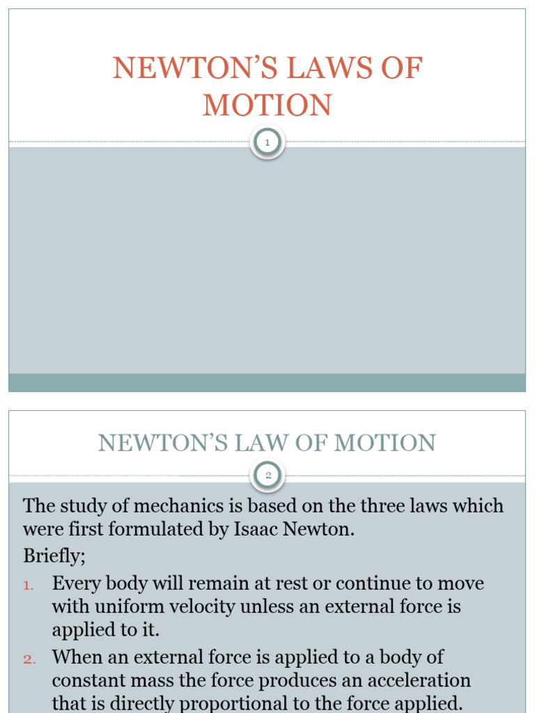 Lesson 8 - Newtons Laws of Motion | PDF | Force | Acceleration