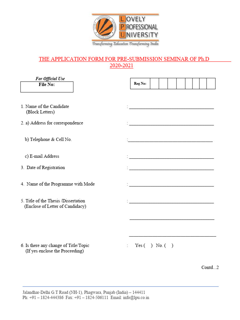 Pre-Submission Form. | PDF | Thesis | Computing