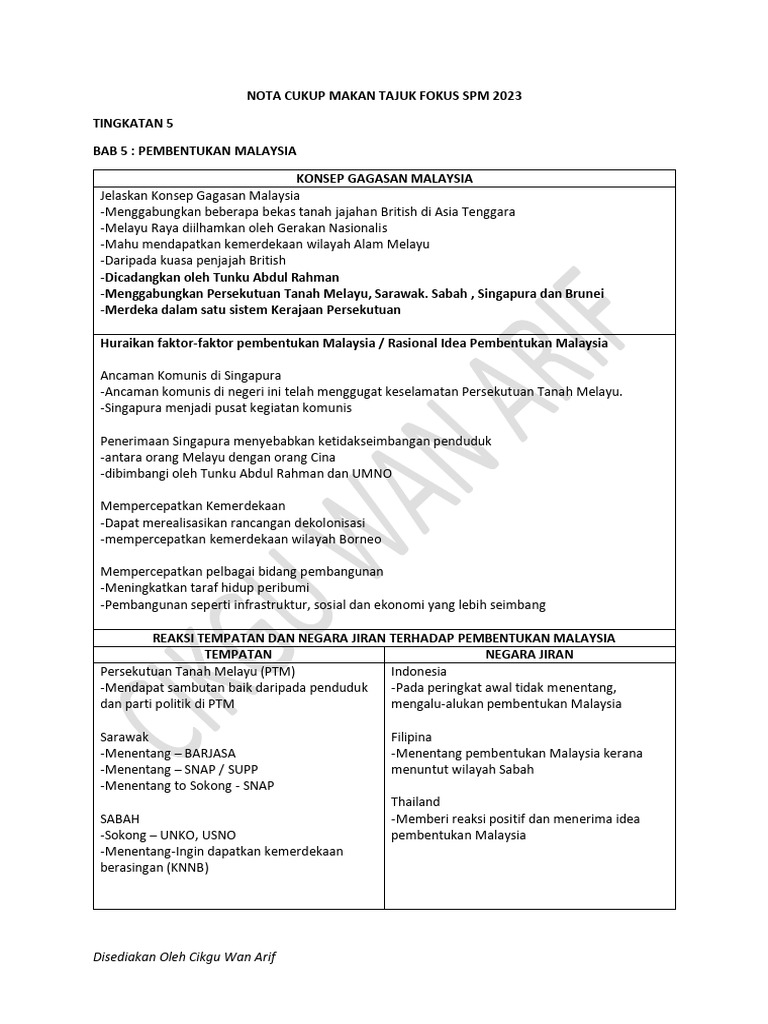 T5 B5 - Nota Sejarah Fokus SPM 2023 | PDF